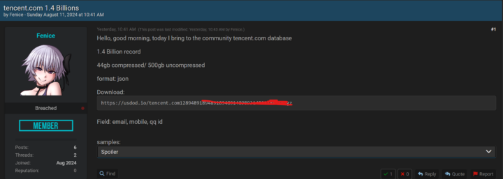Hacker Leaks 1.4 Billion Tencent Records: Mobile, Email, and QQ IDs ...