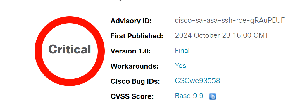 CVE-2024-20329 (CVSS 9.9): Critical Cisco ASA SSH Flaw Allows for ... CVE-2024-20329 (CVSS 9.9): Critical Cisco ASA SSH Flaw Allows for ...